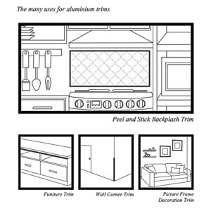 SUNWINGS 10-Pack 12 Inch Peel and Stick Aluminum Tile Trim, Decorative Kitchen Backsplash Trim Edge, Self Adhesive Tile Liner Matte Silver Medium