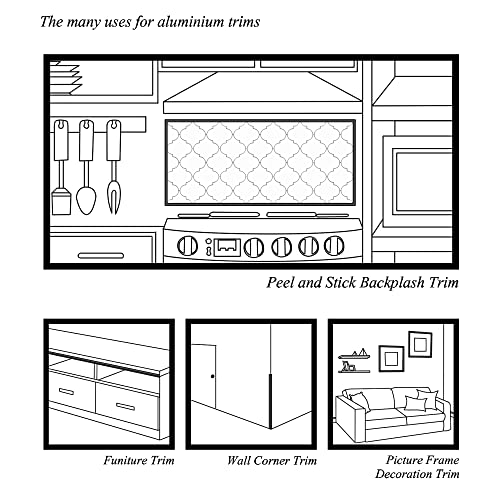 SUNWINGS 10-Pack 12 Inch Peel and Stick Aluminum Tile Trim, Decorative Kitchen Backsplash Trim Edge, Self Adhesive Tile Liner Matte Silver Medium