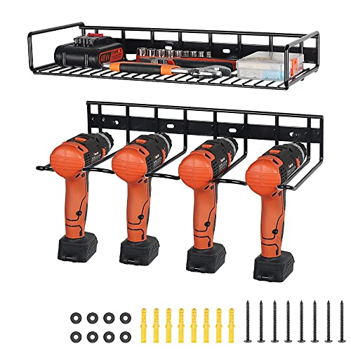 Butizone Power Tool Organizer, Wall Mounted Drill Storage Rack for Handheld & Power Tools, Heavy Duty Compact Steel Power Tool Holder, 17" Length