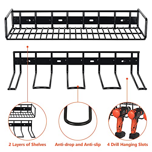 Butizone Power Tool Organizer, Wall Mounted Drill Storage Rack for Handheld & Power Tools, Heavy Duty Compact Steel Power Tool Holder, 17" Length