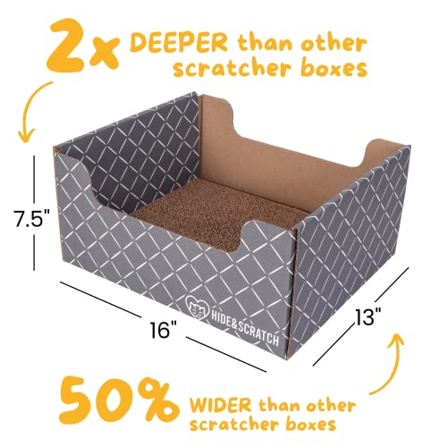 Hide & Scratch: Extra-Large Heavy Duty Cardboard Cat Scratcher and Lounger Box with Refillable Scratch Pad - Multiple Colors