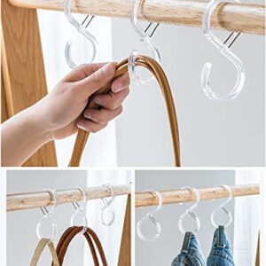 S Hooks with Safety Buckle for Hanging, Anti-Drop S Shaped Hooks, Heavy Duty Rustproof S Hangers for Kitchen Utensil, Closet Rod, Bathroom (32, Clear)