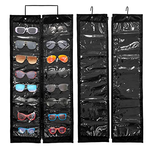 LSVGOE Zippered Sunglasses Organizer, Hanging Dust Proof Wall Slant Pockets Glasses Organizer,Hanging Eyeglasses Wall Pocket Mounted(Black-16)