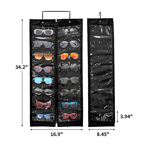 LSVGOE Zippered Sunglasses Organizer, Hanging Dust Proof Wall Slant Pockets Glasses Organizer,Hanging Eyeglasses Wall Pocket Mounted(Black-16)