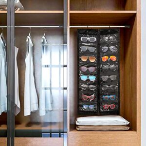 LSVGOE Zippered Sunglasses Organizer, Hanging Dust Proof Wall Slant Pockets Glasses Organizer,Hanging Eyeglasses Wall Pocket Mounted(Black-16)