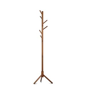 MELDEVO Wooden Tree Coat Rack Stand, 6 Hooks - Super Easy Assembly NO Tools Required - 3 Adjustable Sizes Free Standing Coat Rack, Hallway/Entryway Coat Hanger Stand for Clothes, Suits, Accessories