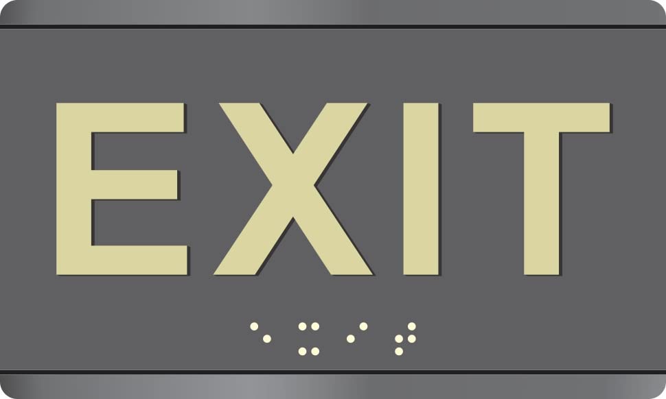 ADA Exit Sign (5" x 3" Aluminum) Tactile, Braille & Glow in the Dark | Made in USA |