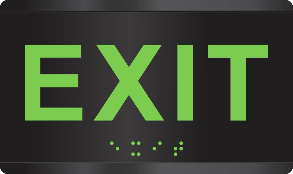 ADA Exit Sign (5" x 3" Aluminum) Tactile, Braille & Glow in the Dark | Made in USA |