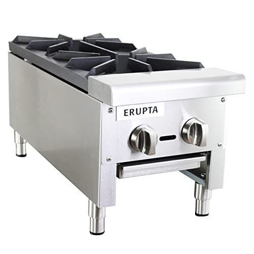 ERUPTA 12'' Commercial Hot Plate Natural or Propane Countertop Gas Cook Stove Range with 2 Burners BTU 56,000 Restaurant Equipment¡­