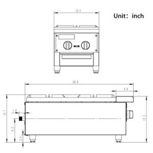 ERUPTA 12'' Commercial Hot Plate Natural or Propane Countertop Gas Cook Stove Range with 2 Burners BTU 56,000 Restaurant Equipment¡­