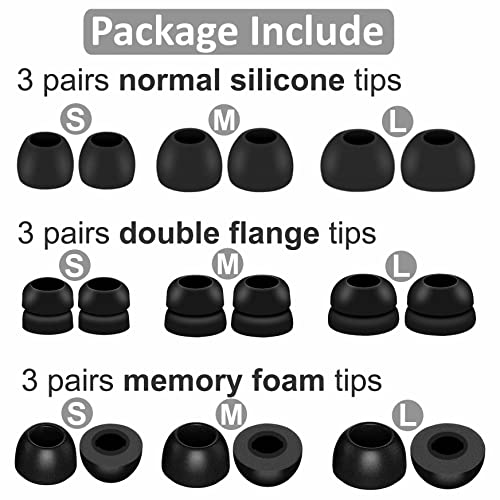 9 Pairs Ear Tips Set Compatible with Beats Fit Pro, Memory Foam Double Flange and Normal Silicone Tips S/M/L Replacement Noise Isolation Fit in Case Eartips for Beat Fit Pro - Black