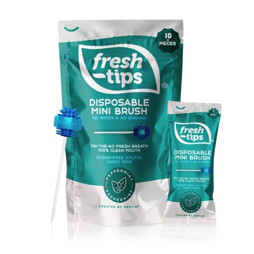 Fresh-Tips | Disposable Mini Toothbrush | Travel Toothbrush | Fresh Breath & White Teeth on The Go, Peppermint | 10 Pieces