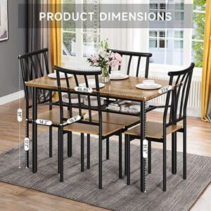 IDEALHOUSE 5 Piece Dining Table Set for 4, Kitchen Table and Chairs for 4 with Storage Rack, Metal and Wood Rectangular Dining Room Table Set for Kitchen, Dining Room, Dinette, Rustic Brown