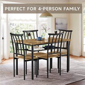 IDEALHOUSE 5 Piece Dining Table Set for 4, Kitchen Table and Chairs for 4 with Storage Rack, Metal and Wood Rectangular Dining Room Table Set for Kitchen, Dining Room, Dinette, Rustic Brown