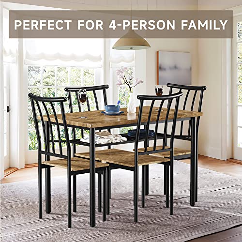 IDEALHOUSE 5 Piece Dining Table Set for 4, Kitchen Table and Chairs for 4 with Storage Rack, Metal and Wood Rectangular Dining Room Table Set for Kitchen, Dining Room, Dinette, Rustic Brown