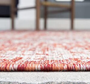 Rugs.com Outdoor Traditional Collection Rug – 4 Ft Round Rust Red Flatweave Rug Perfect for Kitchens, Dining Rooms