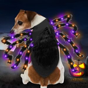 Camlinbo 24 LED Spider Dog Dinosaur Halloween Costume for Small Medium Large Dogs, Furry Giant Spider with Orange Purple Lights Puppy Pet Costume Outfits Clothes Funny Halloween Costume Party Cosplay