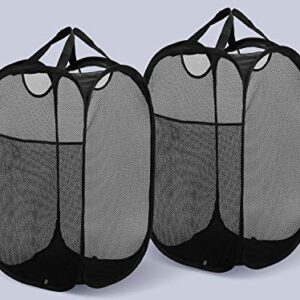 PowerTRC Mesh Pop Up Laundry Basket | Foldable Hamper Basket For Laundry Or Storage | Comes With Side Pockets And Carry Handles | 2 Pack | Black Color