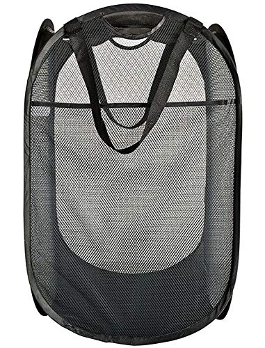 PowerTRC Mesh Pop Up Laundry Basket | Foldable Hamper Basket For Laundry Or Storage | Comes With Side Pockets And Carry Handles | 2 Pack | Black Color