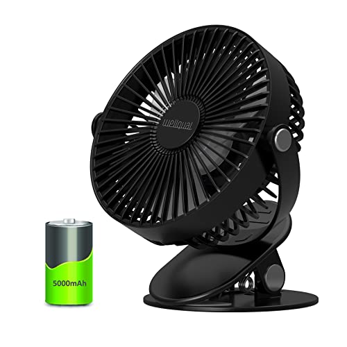 wellqual USB Table fan,mini fan rechargeable USB with clip,6 inch fans Small and Quiet,5000mAh Rechargeable Battery Powered Fan,Baby Stroller Fan with Light