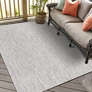 Rugs.com Outdoor Solid Collection Rug – 3' x 5' Light Gray Flatweave Rug Perfect for Entryways, Kitchens, Breakfast Nooks, Accent Pieces