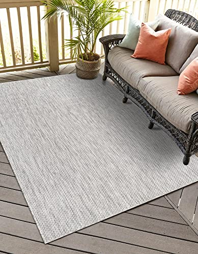 Rugs.com Outdoor Solid Collection Rug – 3' x 5' Light Gray Flatweave Rug Perfect for Entryways, Kitchens, Breakfast Nooks, Accent Pieces