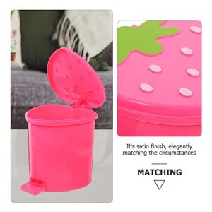 Cute Strawberry Desk Trash Can，Wastebasket Garbage Container Mini Desktop Trash Can, Plastic Strawberry Swing Lid Countertop Trash for Food Organizer for Office, Room, rubbish bin Desk small trash bin ( Pink )