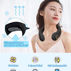 TOWOOZ Portable Neck Fan, Bladeless Neck Fan Hands Free Portable Neck Fan 4000 mAh Ultra Quiet Rechargeable Portable Hanging Neck Fan with 3 Speeds Adjustment, Wearable Fan for Outdoor (Black)