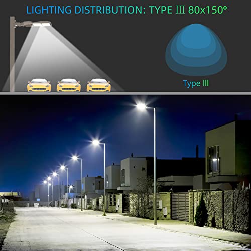 320W LED Parking Lot Lights Arm Mount for Round Square Pole 100-277V 44800LM UL DLC 5000K LED Shoebox Lights Fixtures IP65 Outdoor Commercial Street Area Lighting Replace 1200W Metal Halide HID HPS