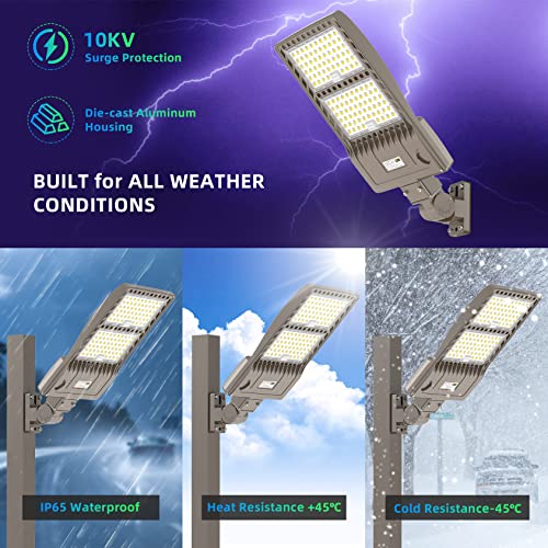 320W LED Parking Lot Lights Arm Mount for Round Square Pole 100-277V 44800LM UL DLC 5000K LED Shoebox Lights Fixtures IP65 Outdoor Commercial Street Area Lighting Replace 1200W Metal Halide HID HPS