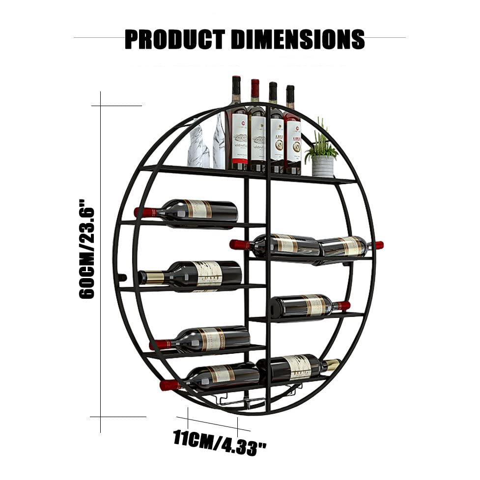 Wall Mounted Wine Rack,Round Wine Glass Goblet Holder,Metal Hanging Wine Rack for Bar Wine Cellar Kitchen Storage Display (60x10x60cm(24x4x24inch))