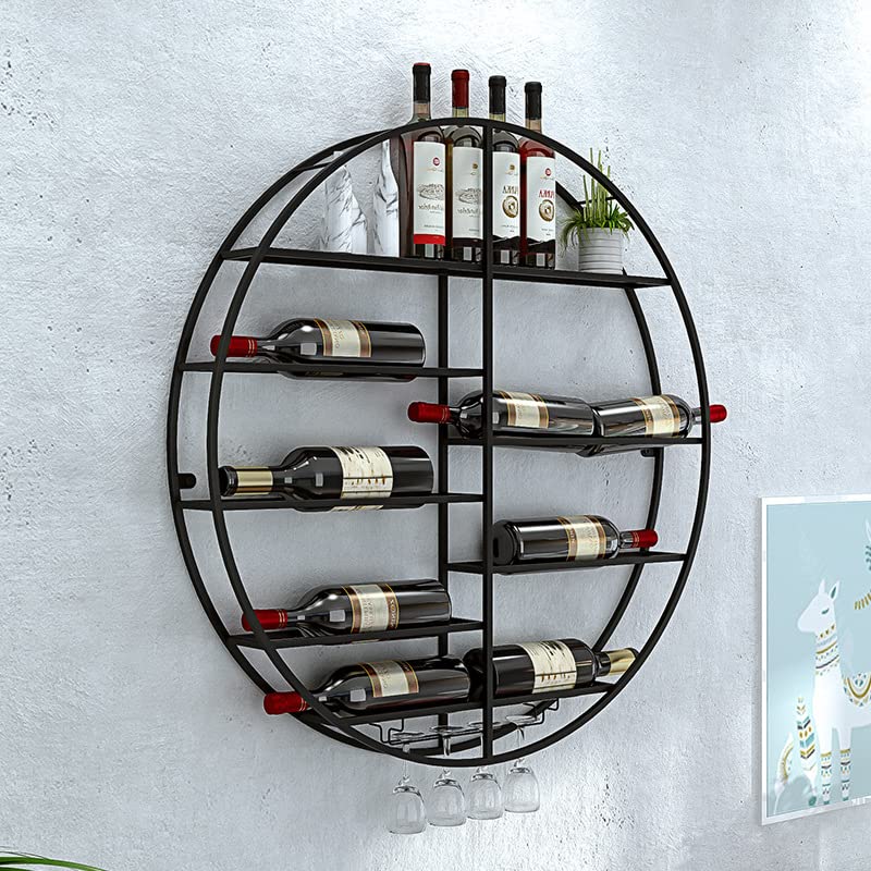 Wall Mounted Wine Rack,Round Wine Glass Goblet Holder,Metal Hanging Wine Rack for Bar Wine Cellar Kitchen Storage Display (60x10x60cm(24x4x24inch))