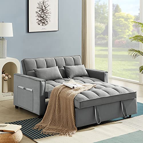 Merax Convertible Velvet Sleeper Sofa Bed, 55.2" Velvet Loveseat Modern Adjustable Pull Out Lounge Chaise Armchair with 2 Lumbar Pillows for Home Office