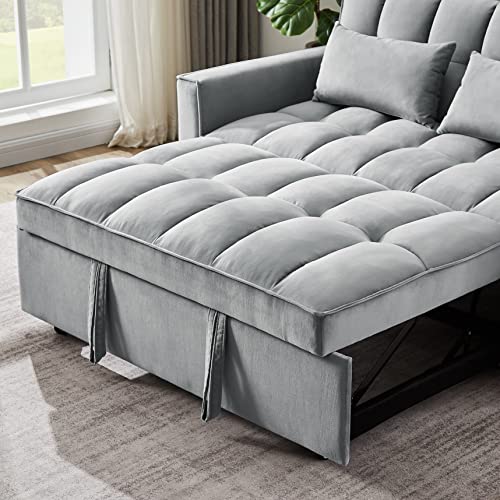 Merax Convertible Velvet Sleeper Sofa Bed, 55.2" Velvet Loveseat Modern Adjustable Pull Out Lounge Chaise Armchair with 2 Lumbar Pillows for Home Office