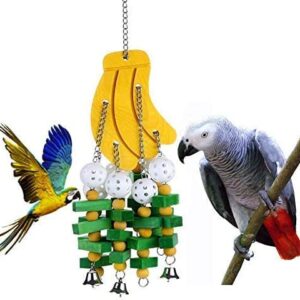 Litewoo Large Bird Parrot Chewing Toys, Colorful Banana Shape Chew Wood Toy for Medium Large Bird and Parrot