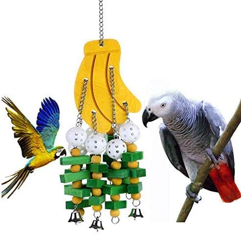 Litewoo Large Bird Parrot Chewing Toys, Colorful Banana Shape Chew Wood Toy for Medium Large Bird and Parrot