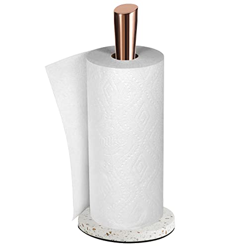 AOWYL Kitchen Paper Towel Holder Countertop, Stainless Steel, Standing, Marble Paper Towel Holder, for Standard and Jumbo-Sized Rolls Paper Towel Stand Holder (Rose Gold)