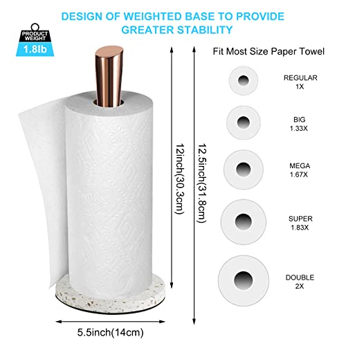 AOWYL Kitchen Paper Towel Holder Countertop, Stainless Steel, Standing, Marble Paper Towel Holder, for Standard and Jumbo-Sized Rolls Paper Towel Stand Holder (Rose Gold)