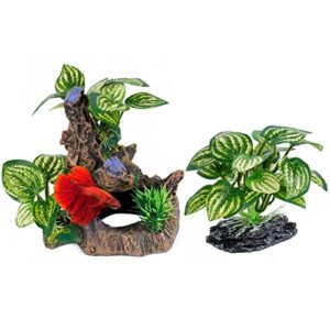 ameliade betta aquarium cave decorations & fish tank artificial silk plants leaf pad hammock hides decor small fish bowl accessories beta toys (2pcs)