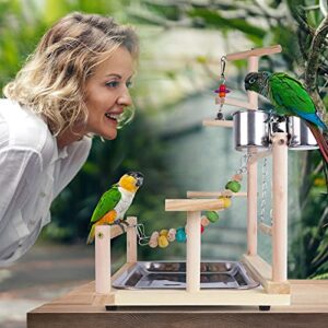 Joyeee Parrot Bird Playground, Wooden Pet Birds Stand Platform Perches Shelf Play Gym with Ladder Swing, Activity Center for Small Cockatoo Parakeet Macaw Budgies Finches Training Playing Biting#9