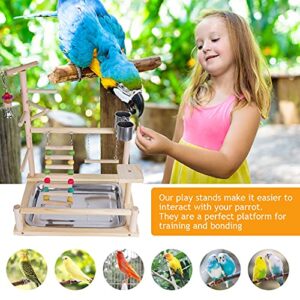 Joyeee Parrot Bird Playground, Wooden Pet Birds Stand Platform Perches Shelf Play Gym with Ladder Swing, Activity Center for Small Cockatoo Parakeet Macaw Budgies Finches Training Playing Biting#9