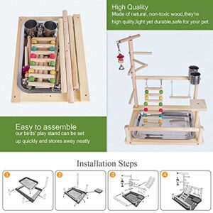 Joyeee Parrot Bird Playground, Wooden Pet Birds Stand Platform Perches Shelf Play Gym with Ladder Swing, Activity Center for Small Cockatoo Parakeet Macaw Budgies Finches Training Playing Biting#9