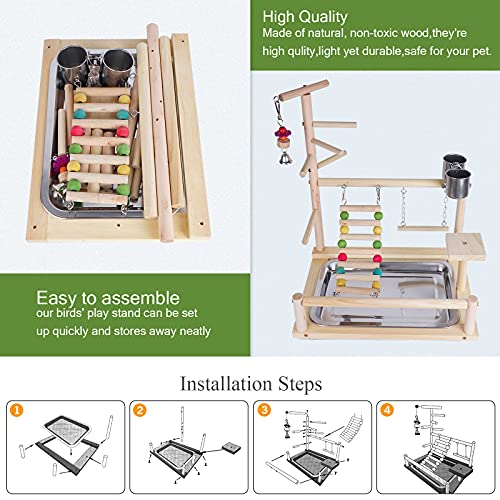 Joyeee Parrot Bird Playground, Wooden Pet Birds Stand Platform Perches Shelf Play Gym with Ladder Swing, Activity Center for Small Cockatoo Parakeet Macaw Budgies Finches Training Playing Biting#9