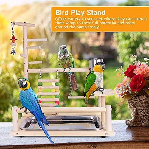 Joyeee Parrot Bird Playground, Wooden Pet Birds Stand Platform Perches Shelf Play Gym with Ladder Swing, Activity Center for Small Cockatoo Parakeet Macaw Budgies Finches Training Playing Biting#9