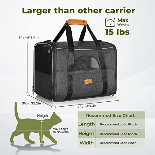 Dog Carrier Morpilot Cat Carrier Pet Travel Carrier Bag Airline Approved Folding Fabric Pet Carrier for Small Dogs Puppies Medium Cats, w/Locking Safety Zippers, Foldable Bowl, Gray