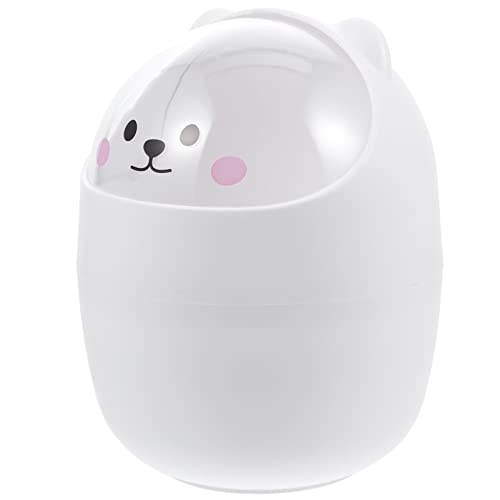 SEWACC Desktop Trash Can Cute Cartoon Table Garbage Storage Can Mini Desktop Wastebasket with Lid Small Office Countertop Garbage Can for Home Office (White)