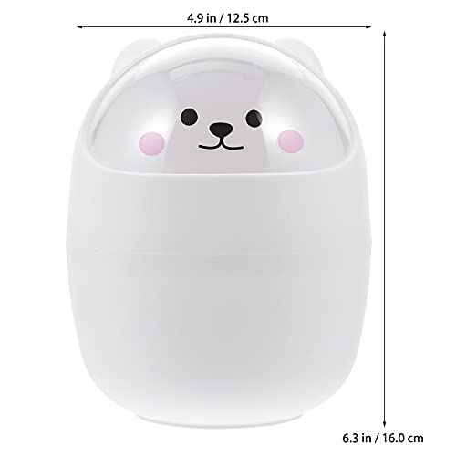 SEWACC Desktop Trash Can Cute Cartoon Table Garbage Storage Can Mini Desktop Wastebasket with Lid Small Office Countertop Garbage Can for Home Office (White)