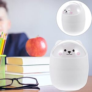 SEWACC Desktop Trash Can Cute Cartoon Table Garbage Storage Can Mini Desktop Wastebasket with Lid Small Office Countertop Garbage Can for Home Office (White)