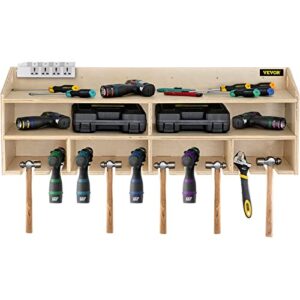 vevor power tool organizer, wall mount drill holder, 10 drill hanging slots drill charging station, 2 shelf cordless drill storage, polished plywood toolbox for saw, impact wrench, screwdriver drill