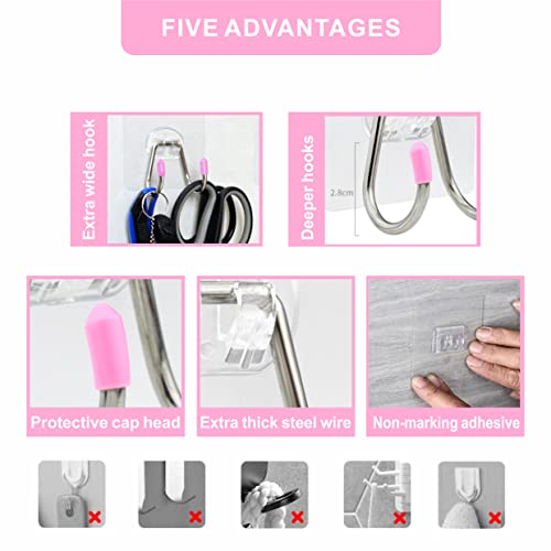 Adhesive Double Hook Wall Hooks, 12 Pack Heavy Duty Nailless Adhesive Hooks - Max 13lbs Capacity, Stainless Steel Non-Marking Bathroom Kitchen Reusable Water and Oil Resistant Seamless Hook Wall Hooks